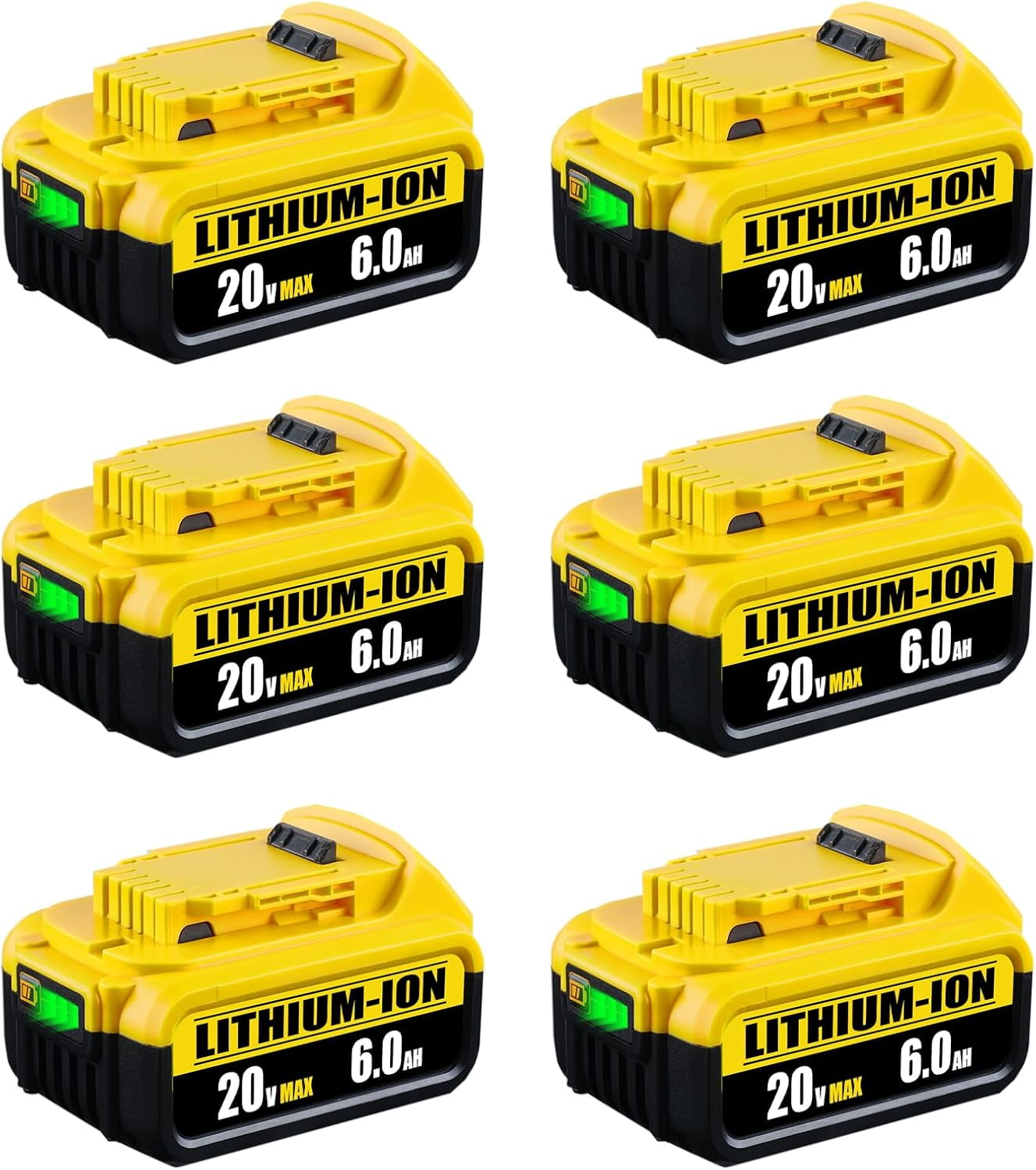 6Pack 6.0Ah Replacement for Battery Compatible with 20V Battery DCB206 DCB204 DCB204-2 DCB203 ...