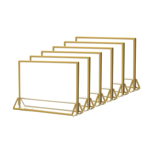 6Pack 6 x 4 Horizontal Clear Acrylic Sign Holder with Gold Borders ...