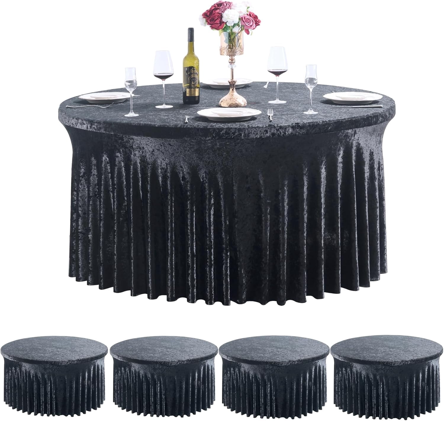 6Pack 60 Inch Round Velvet Tablecloths - 120 Inch Stretch Spandex Table ...