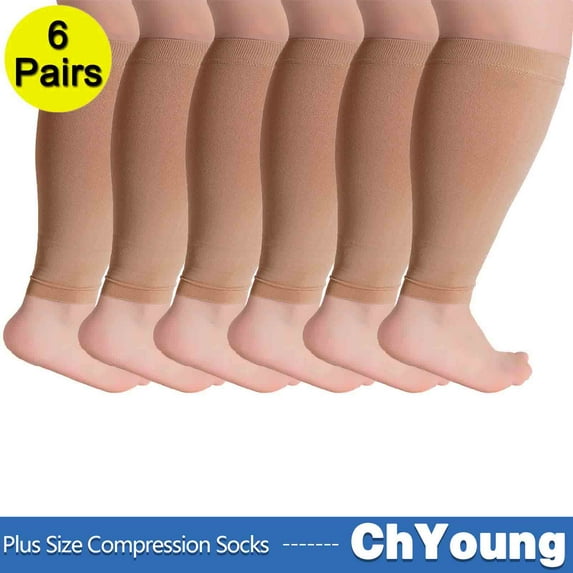 6Pack 6XL Extra Wide Calf Compression Stockings for Women & Men, Plus ...