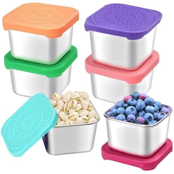 6Pack 6oz Stainless Steel Snack Containers for Kids, Easy Open Leak ...