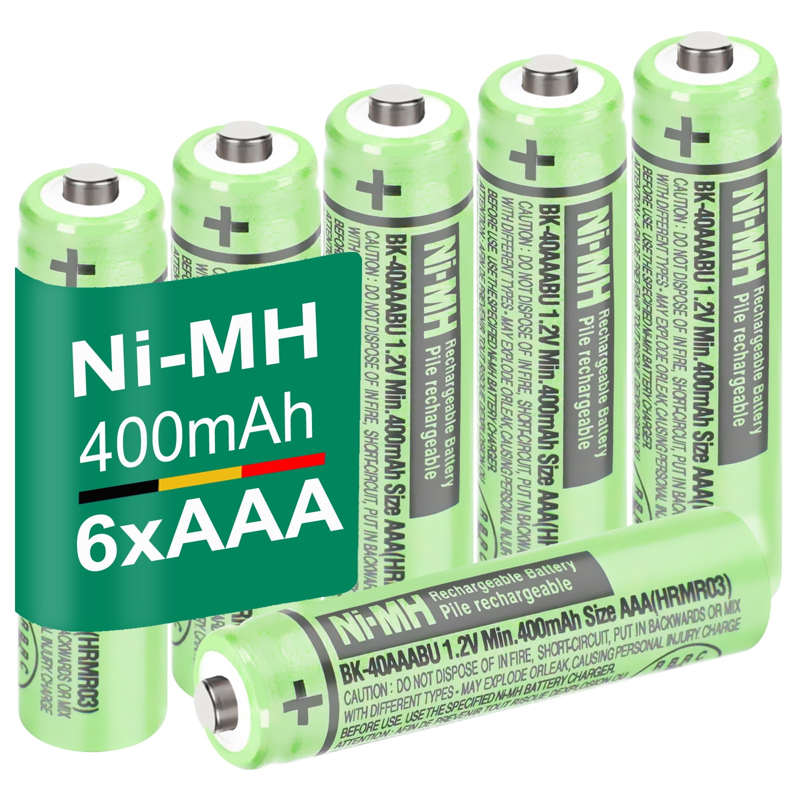 6Pack BK-40AAABU Ni-MH AAA Rechargeable Batteries 400mah AAA Ni-MH ...