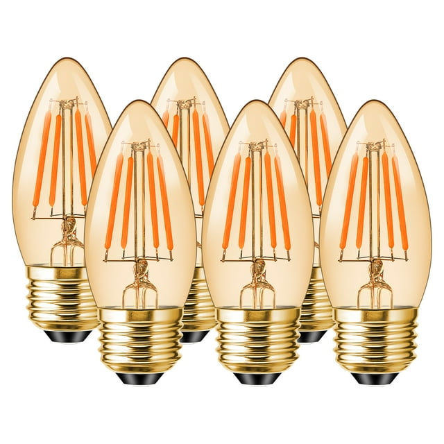 6Pack C35 Led Bulb, 4W Equivalent 40W Candle Light Bulb, Vintage Edison ...