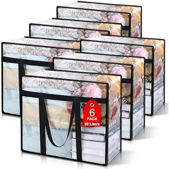 6Pack Clear Blanket Storage Bags, Vinyl Comforter Clothes Storage ...