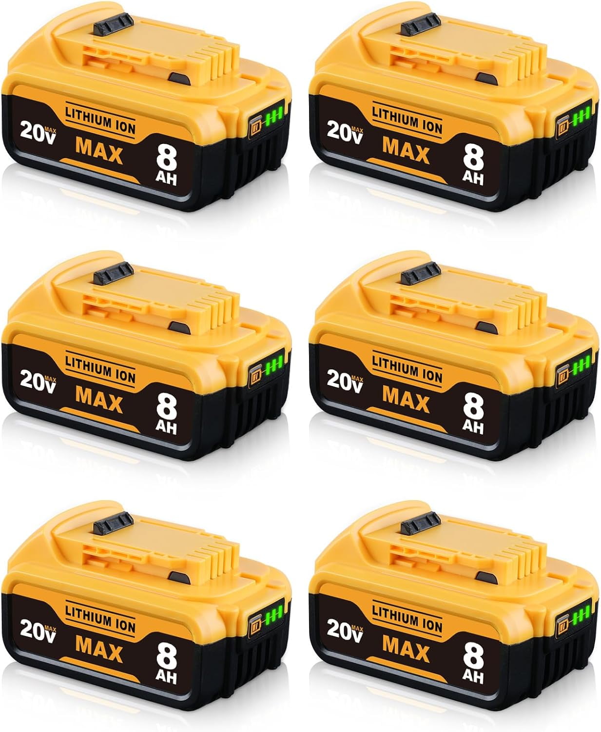 6Pack DCB200 8000mAh Replacement for 20V Battery Compatible with Battery Lithium-ion DCB200 ...