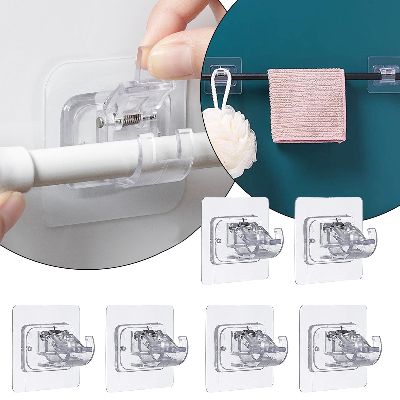 6Pack No Drill Curtain Rod Brackets - Self Adhesive Holder Hooks, Nail ...