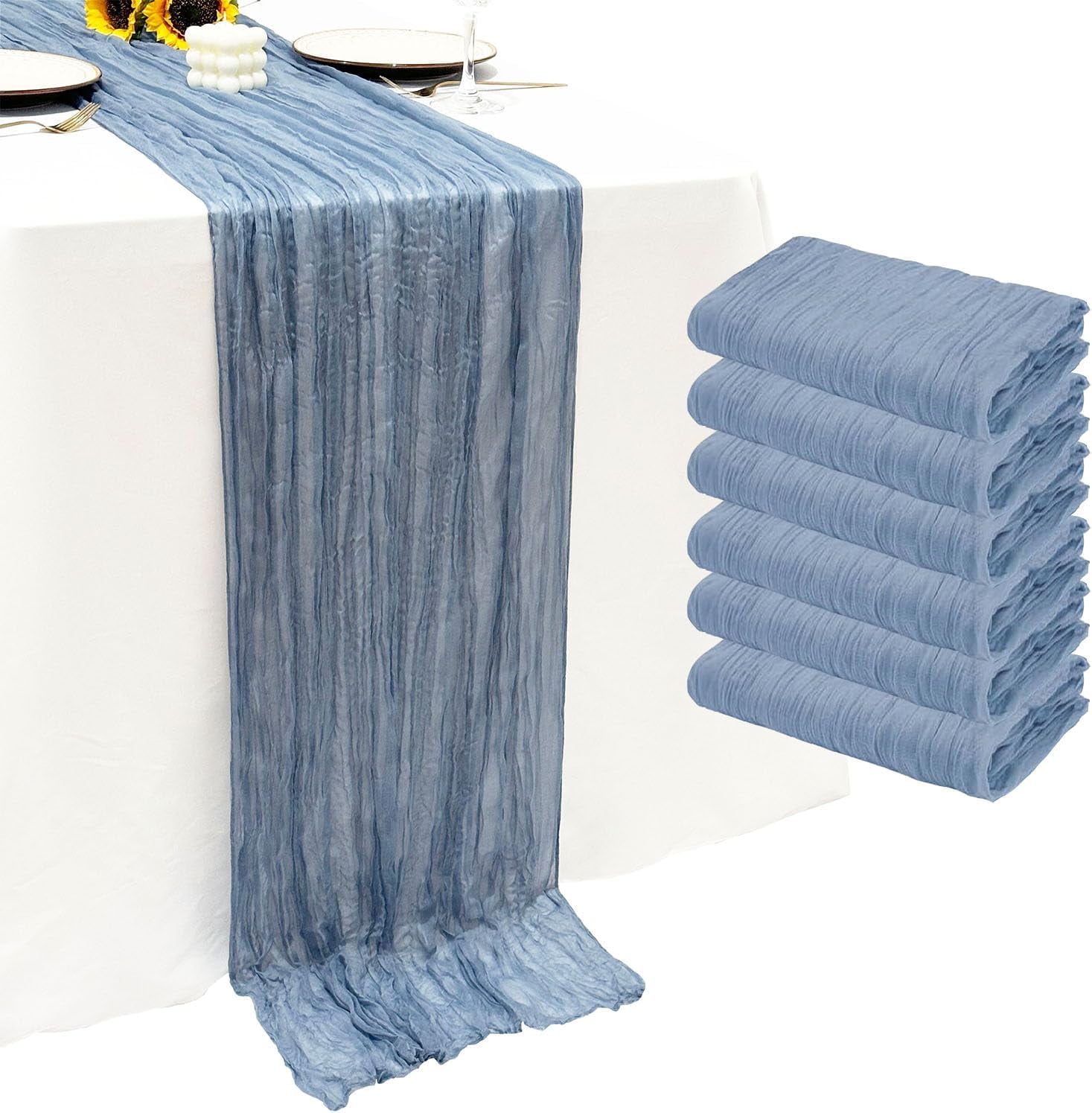 6Pack Dusty Blue Cheesecloth Table Runner 10Ft Gauze Table Runner Blue ...