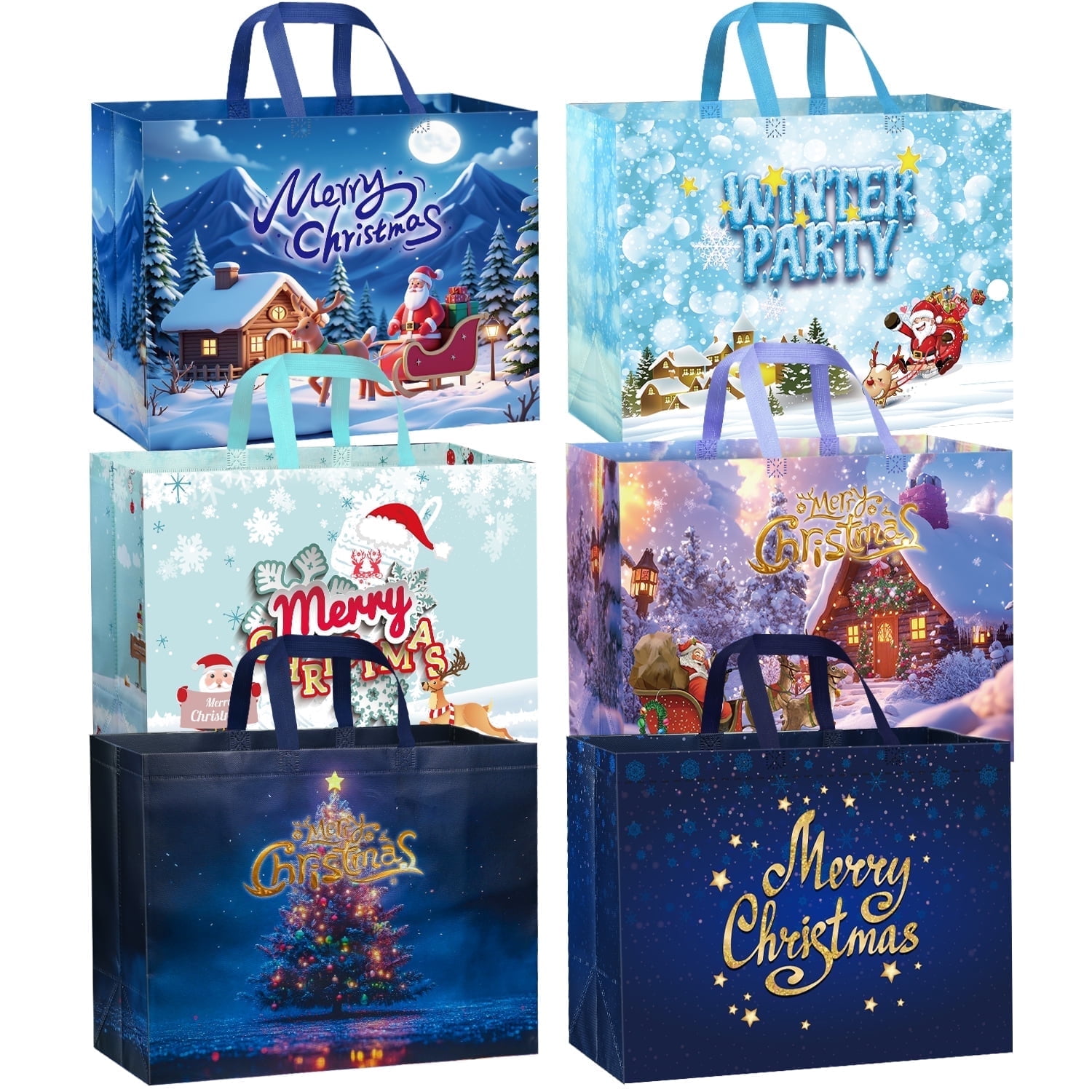 6Pack Extra Large Christmas Gift Bags,16.5"×12.7"×7" Reusable Non-Woven ...