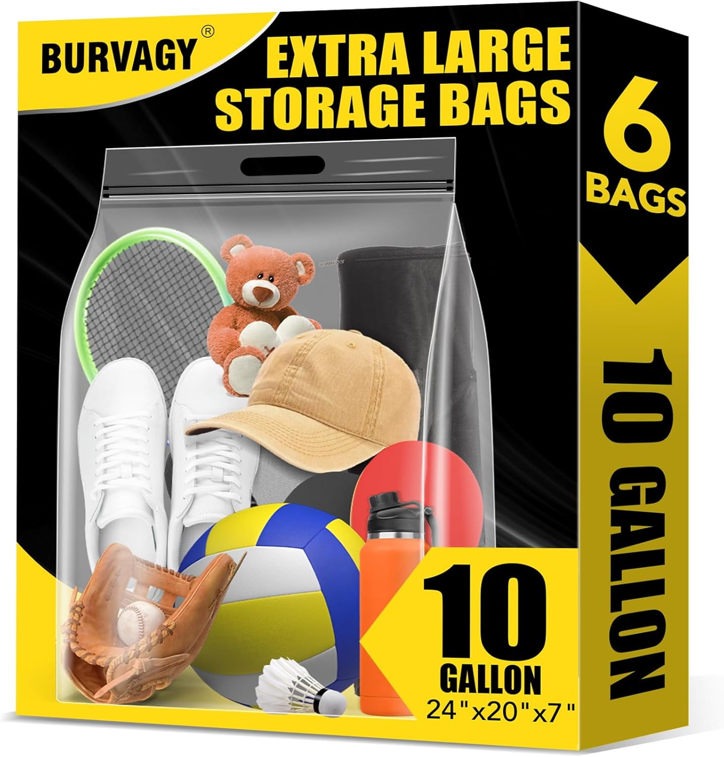 6Pack Extra Large Plastic Storage Bags 10 Gallons 24"x20"x7" Zero BPA ...