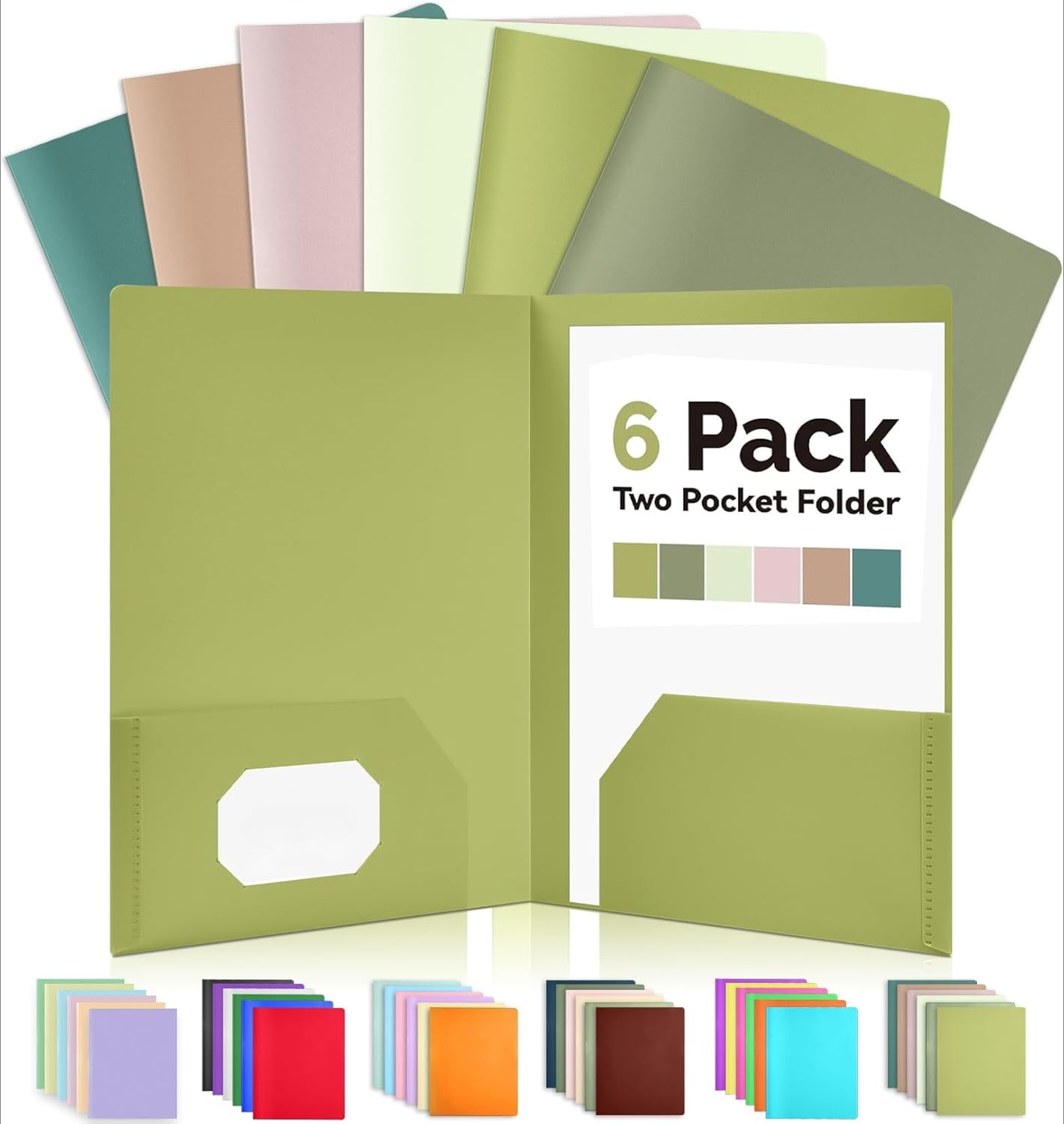 6Pack Folders with Pockets, Pastel Colors, Heavy Duty Plastic Folders ...