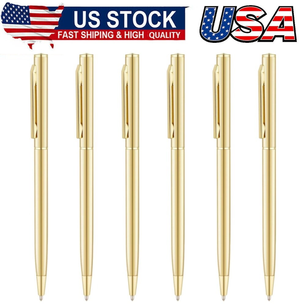 6Pack Gold Slim Ballpoint Pens Black ink Medium Point 1 mm,Nice Gift ...