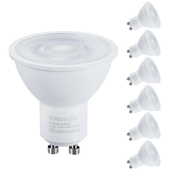 TorchStar 6-Pack GU10 Base MR16 LED Light Bulb, 6.5W=60W, Dimmable ...