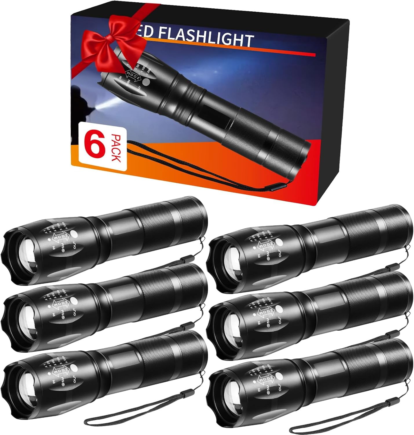 6Pack LED Flashlights High Lumens, 5Mode Tactical Flashlight for Home ...