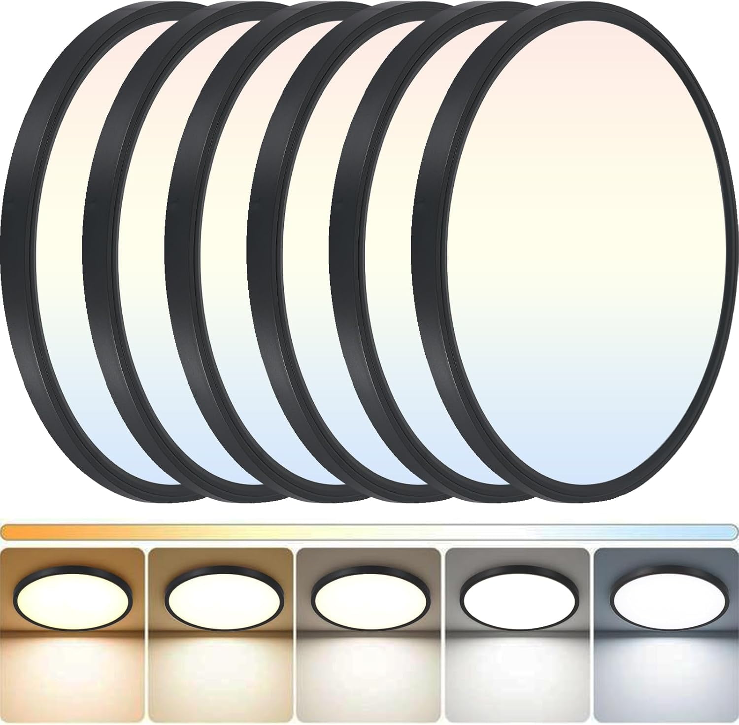6Pack LED Flush Mount Ceiling Light: 12 inch Super Slim Dimmable & 5CCT ...