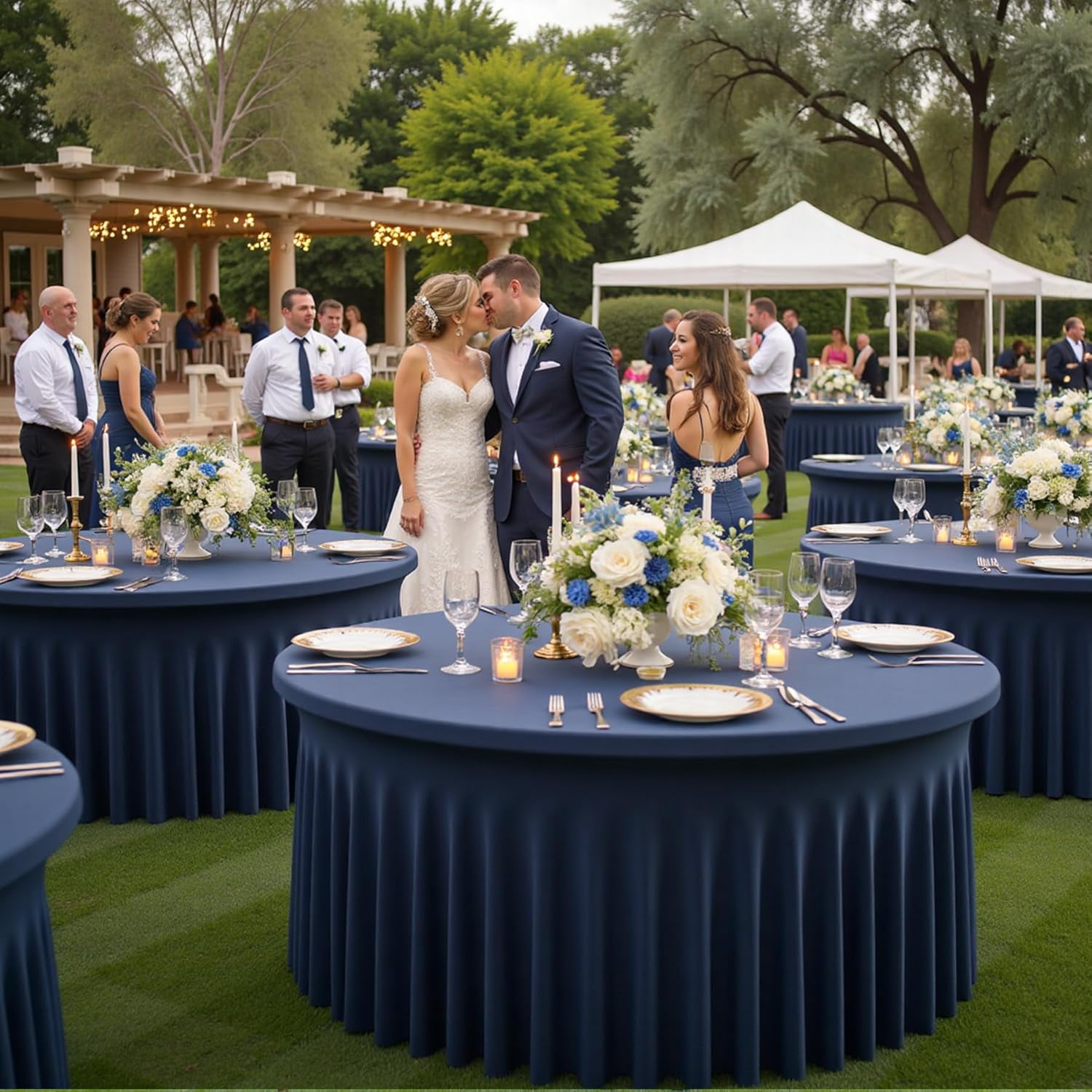 6Pack Navy Blue Round Spandex Tablecloths for 60 inch Table, Stretchy ...