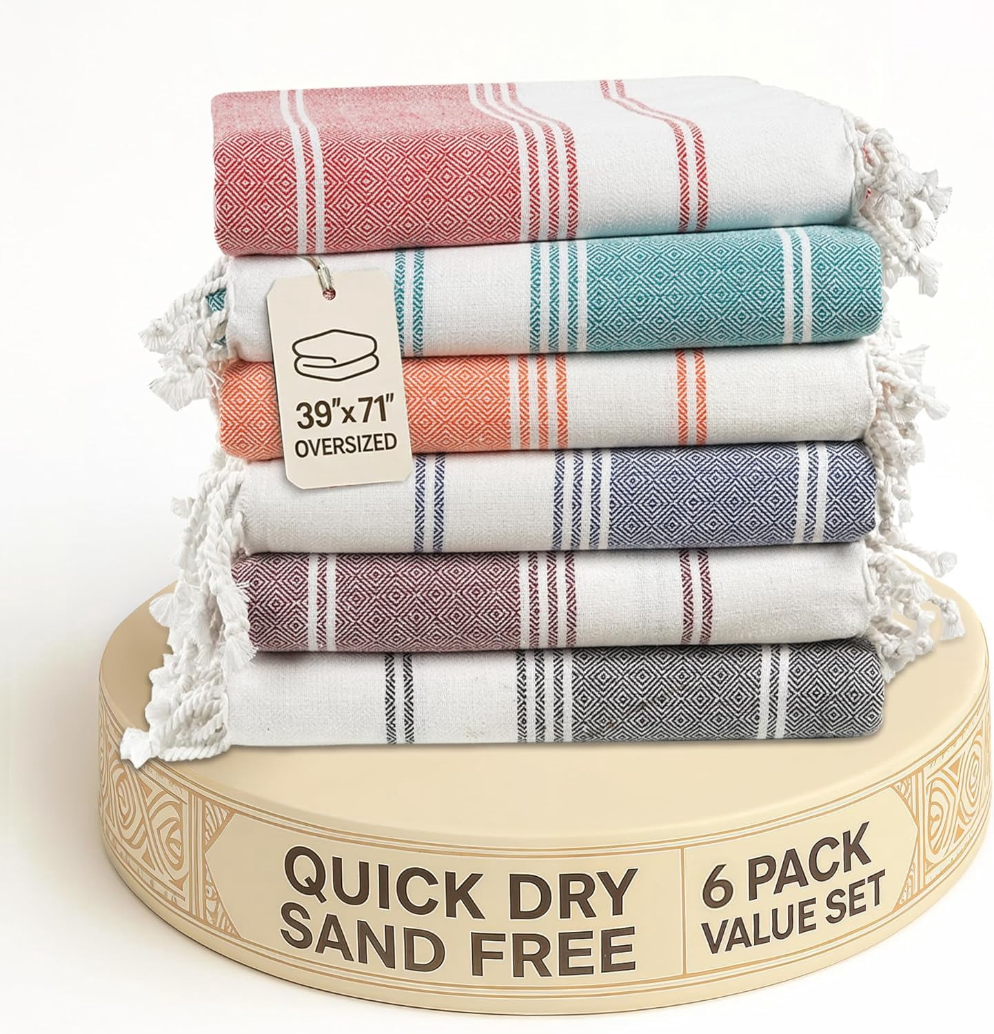 6Pack Oversized PreWashed Beach Towels, Stylish QuickDry Pool & Travel ...