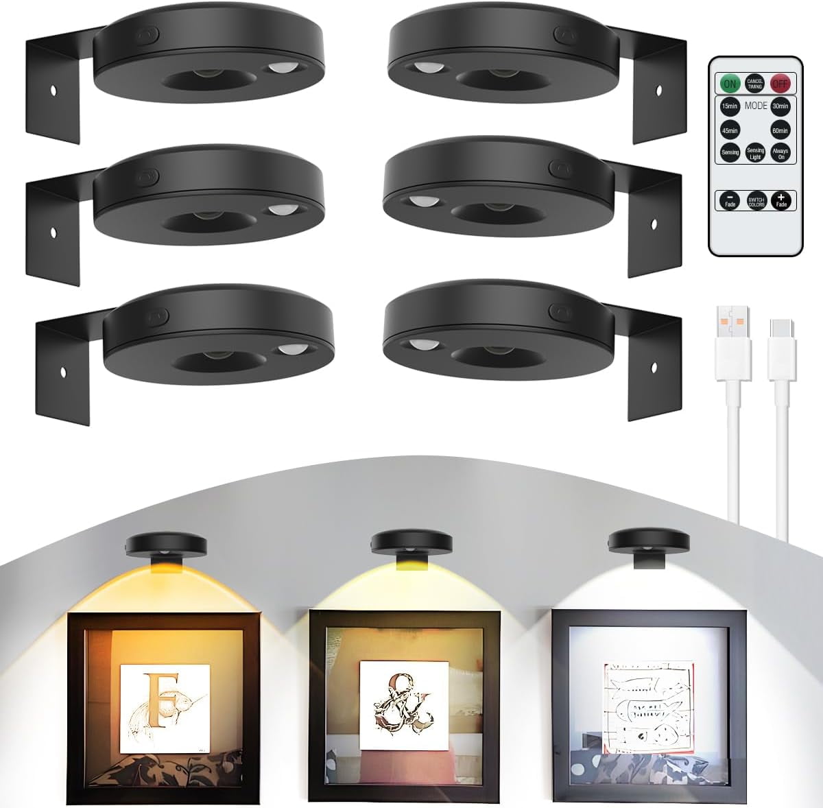 6Pack Picture Lights for Wall Picture Frame Light with Remote Art ...