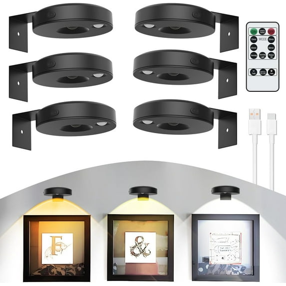 6Pack Picture Lights for Wall Picture Frame Light with Remote Art ...