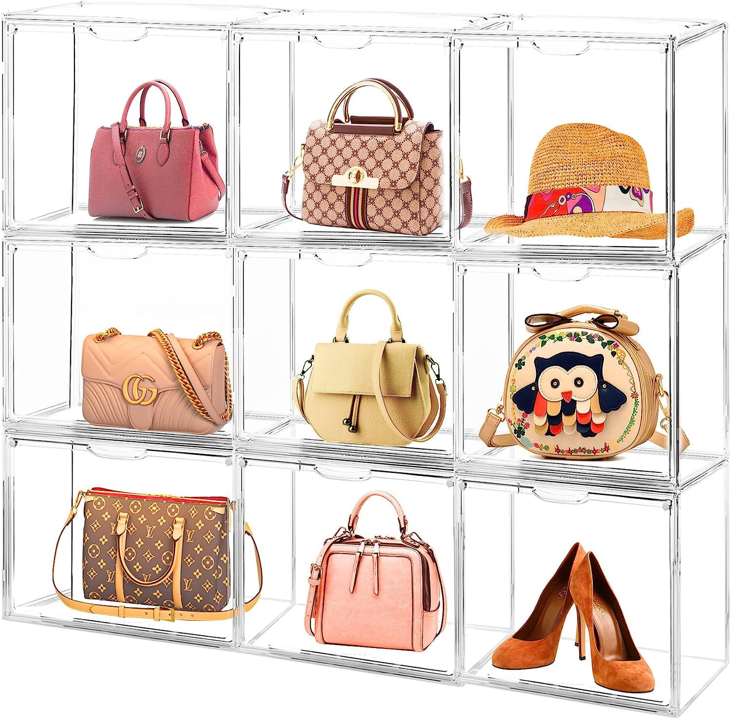 6Pack Purse Organizer for Closet Clear Acrylic Display Case Handbag ...