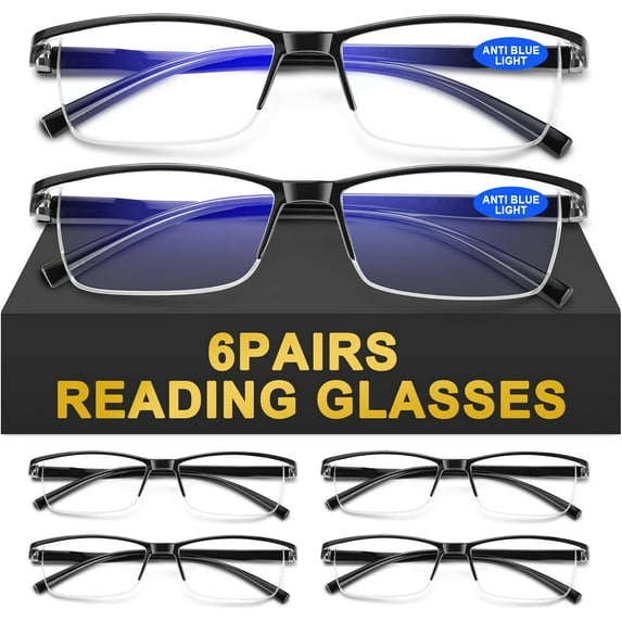 6Pack Reading Glasses Men,Spring Hinge Blue Light Blocking Readers,Anti ...