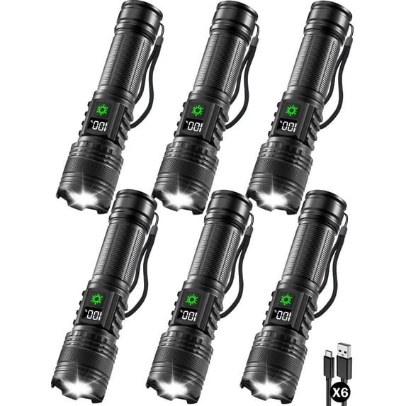 6Pack Rechargeable Flashlights High Lumens, LED Flashlight Rechargeable ...