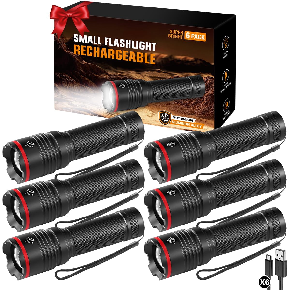6Pack Rechargeable Flashlights High Lumens, Small Flashlight Powerful ...