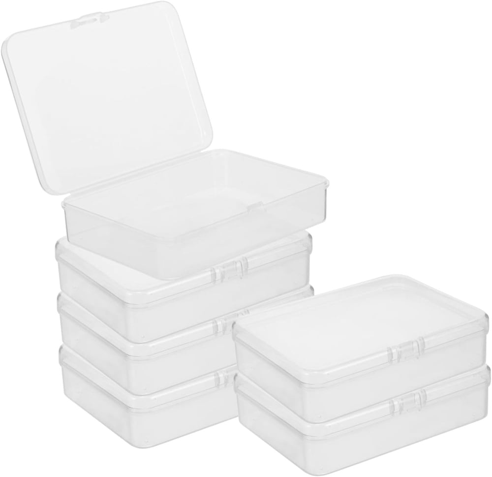 6Pack Rectangle Clear Storage Boxes,Flat Plastic Containers with Hinged ...