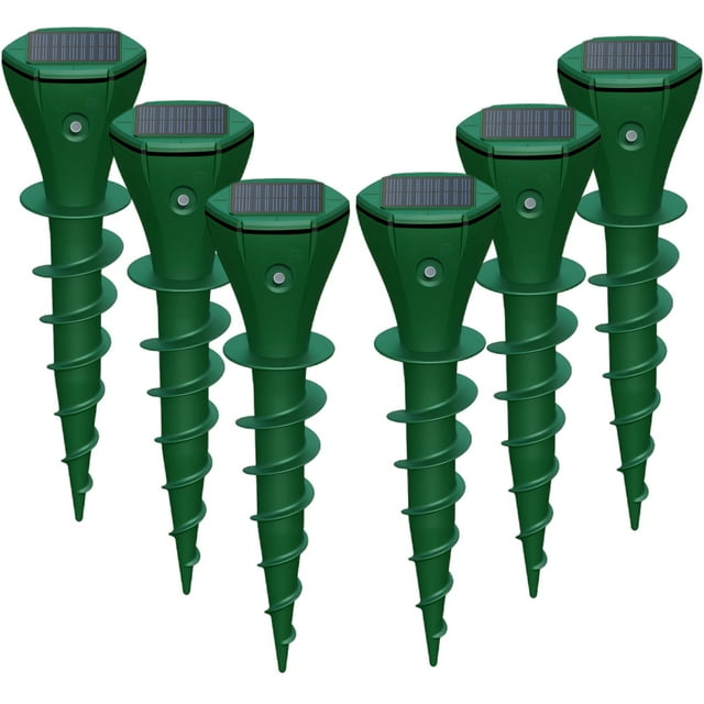 6Pack Solar Powered Screws Mole Repellent Stakes Sonic Gopher Repeller ...