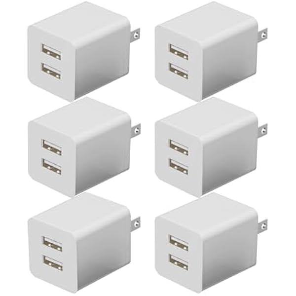 6Pack USB Wall Charger, YJJSKEJI 2.4A Dual USB Port Cube Power Plug ...