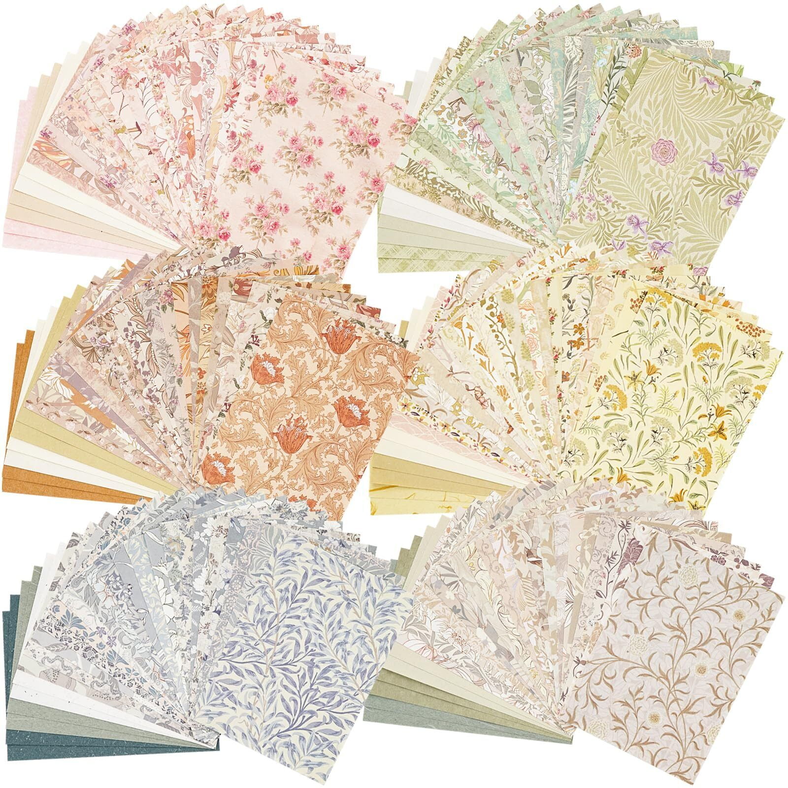 6Pack Vintage Floral Scrapbook Paper Textured Paper Label Journaling ...