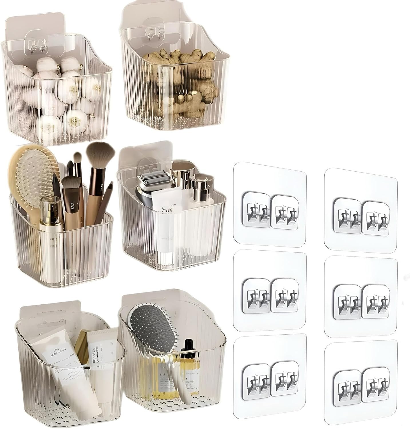 6Pack Wall Mount Organizer, Adhesive Cabinet Door Storage Bins, Clear ...
