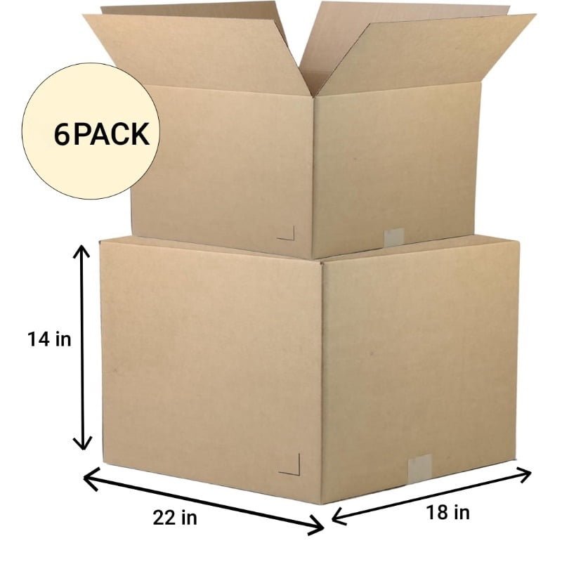 6Packs 22 x 18 x 14in Cardboard Packing Mailing Moving Shipping Boxes ...