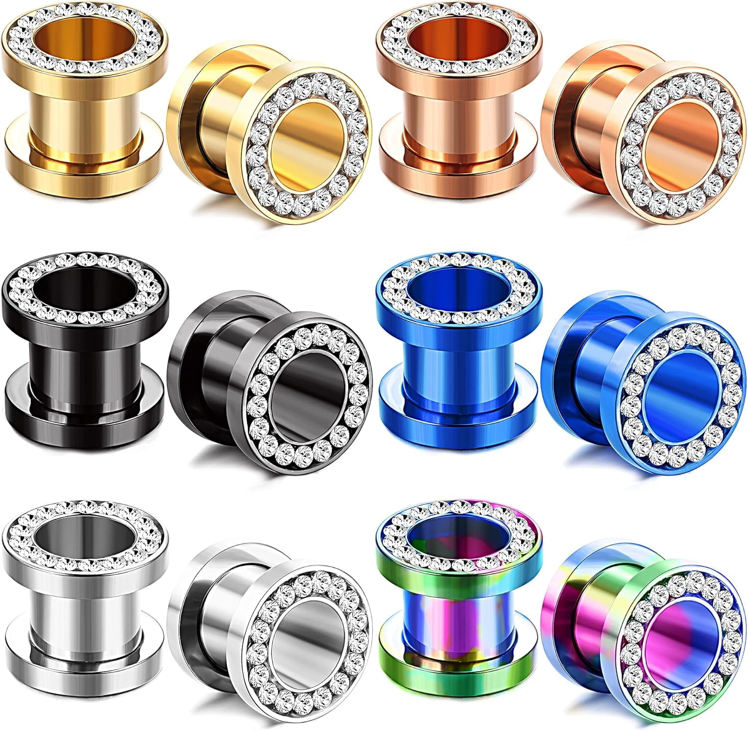 6Pairs 0Gauges Ear Tunnel Expander Earrings Stainless Steel With Ziecon ...