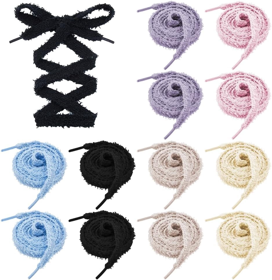 6Pairs Cloth/Fiber Shoelaces 6Colors Plush Shoes Laces Fluffy Flat ...