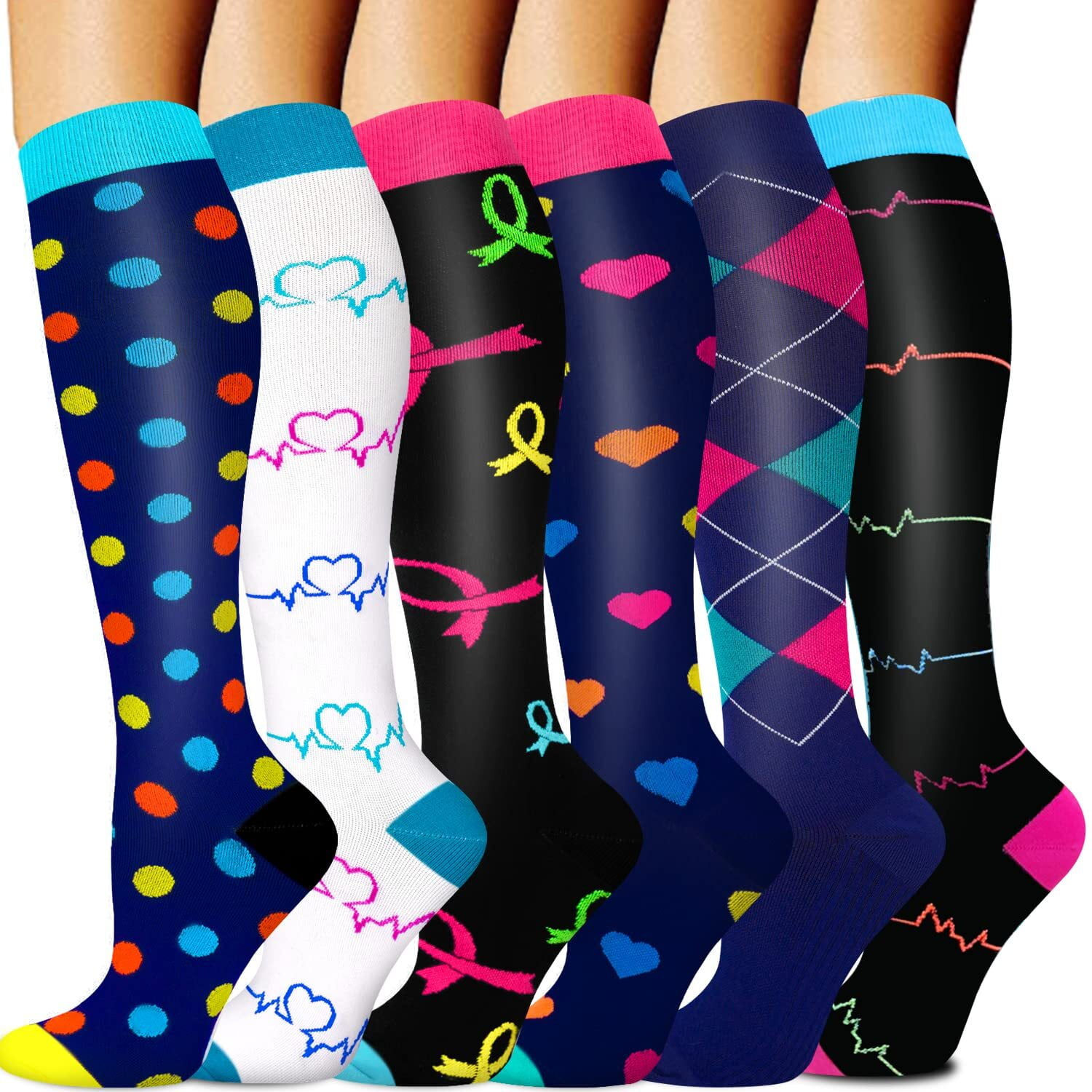 6Pairs Compression Socks for Women & Men Circulation 15-20 mmHg ...
