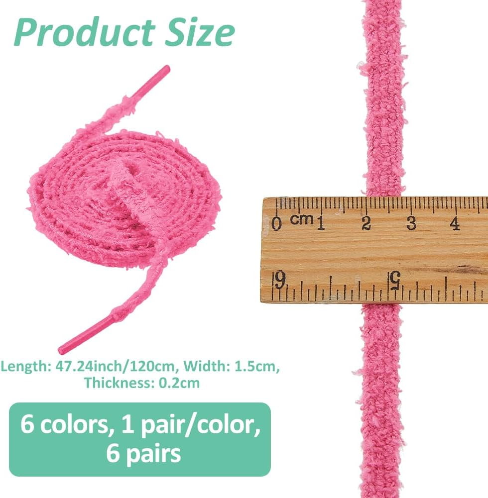 6Pairs Fiber Shoelaces 6Colors Plush Shoes Laces Thick Shoe Laces 7mm ...