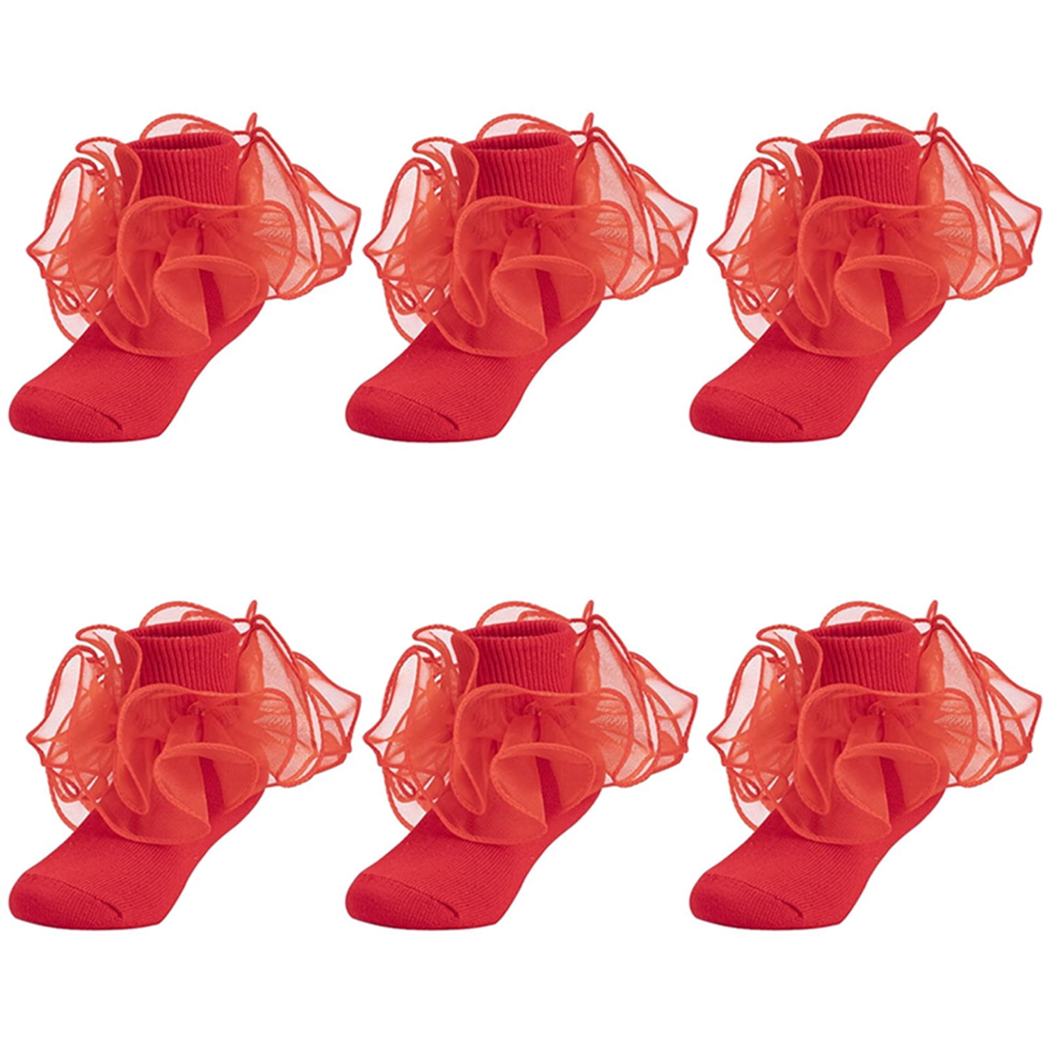 6Pairs Ruffle Socks for Toddler Girls Double Lace Socks Bulk Turn Cuff ...