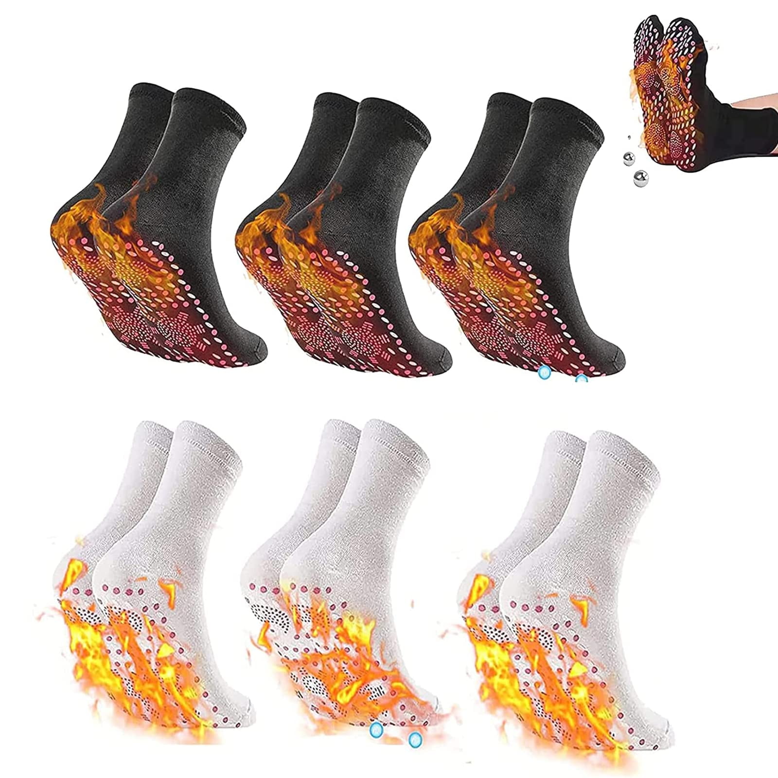 6Pairs Tourmaline Acupressure Self-Heating Shaping Socks, Tourmaline ...
