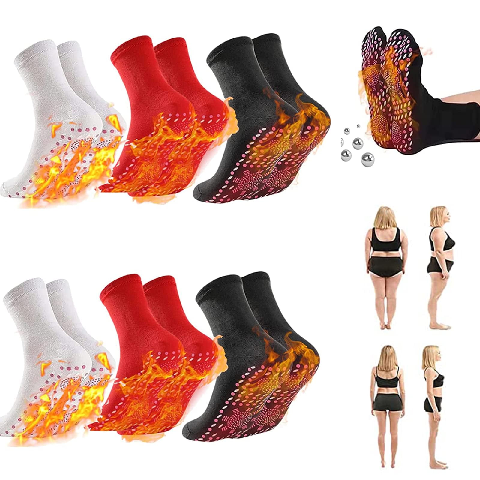 6Pairs Tourmaline Acupressure Self-Heating Shaping Socks, Tourmaline ...