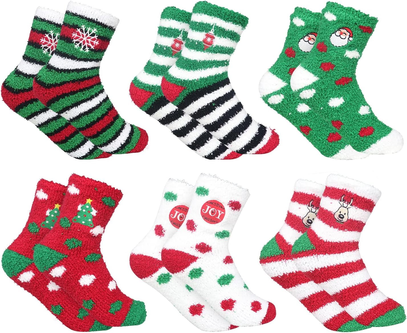 6Pairs Women Christmas Fuzzy Socks Fluffy Socks Winter Warm Cozy ...