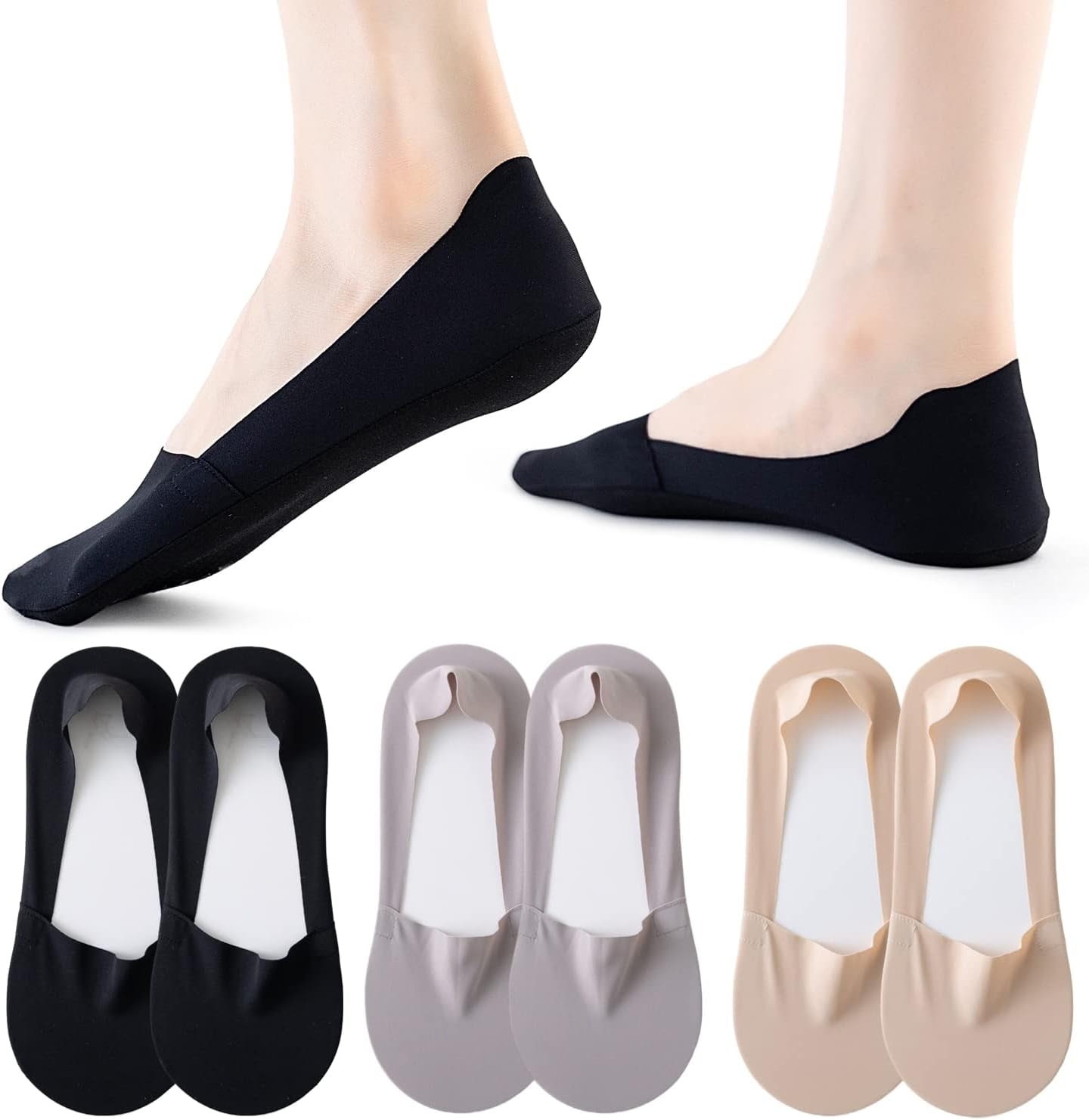6Pairs Women No Show Socks Ultra Low Cut Liner Socks Ice Feeling socks ...