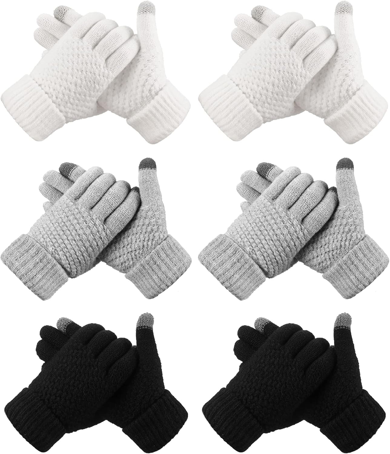 6Pairs Women Winter Touch Screen Gloves Warm Fleece Lined Knit Winter Gloves with Touchscreen ...