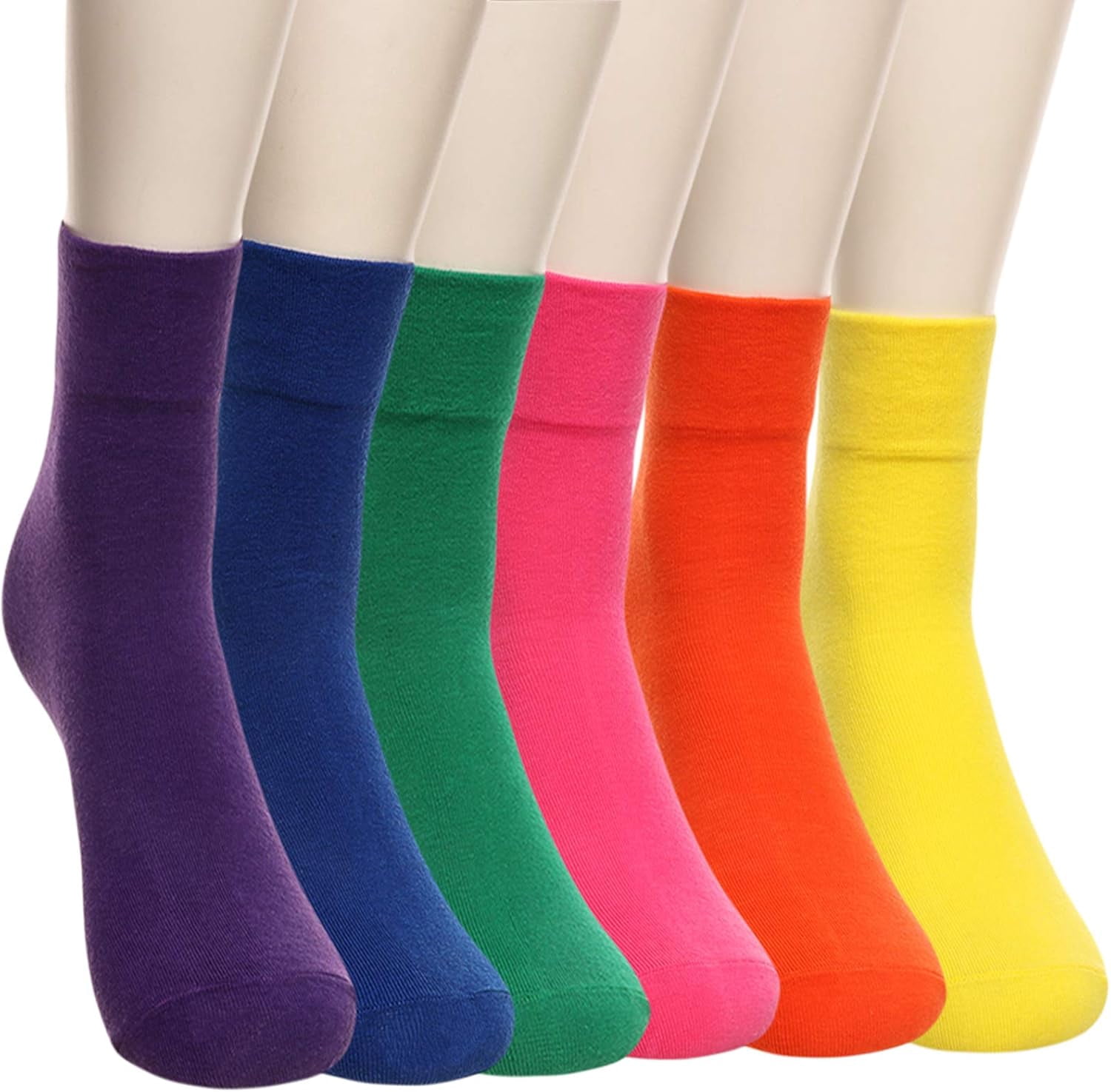 6Pairs Womens Cotton Color socks - Soft Casual Candy Color Crew Cut ...