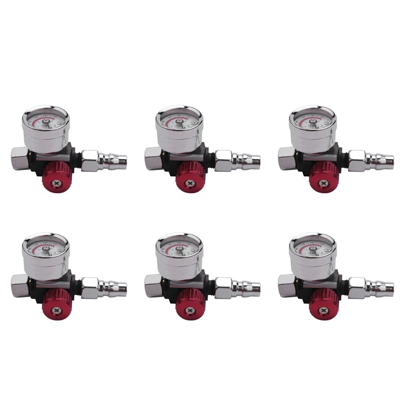 6Pc 1/4 Inch Mini Air Regulator Valve Tool Small Tail Pressure Gauge 48 ...