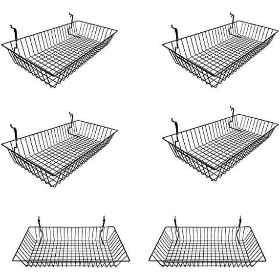 6Pc 24"x 12"x 4" Shallow Basket Display Rack Gloss Black Metal Wire ...