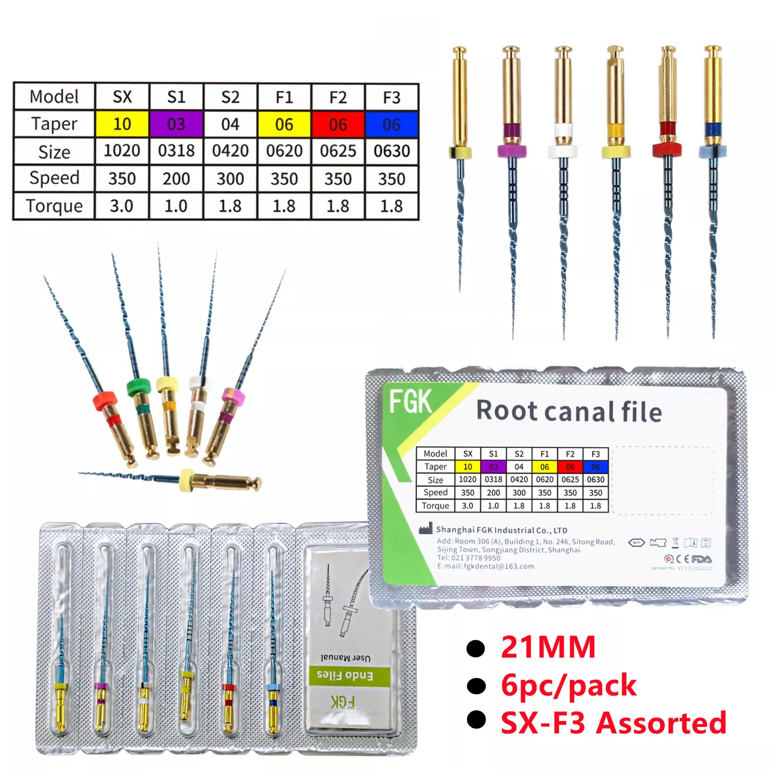 6Pc Dental Endo Rotary Files Engine Use Niti Taper Root Canal Files Sx ...