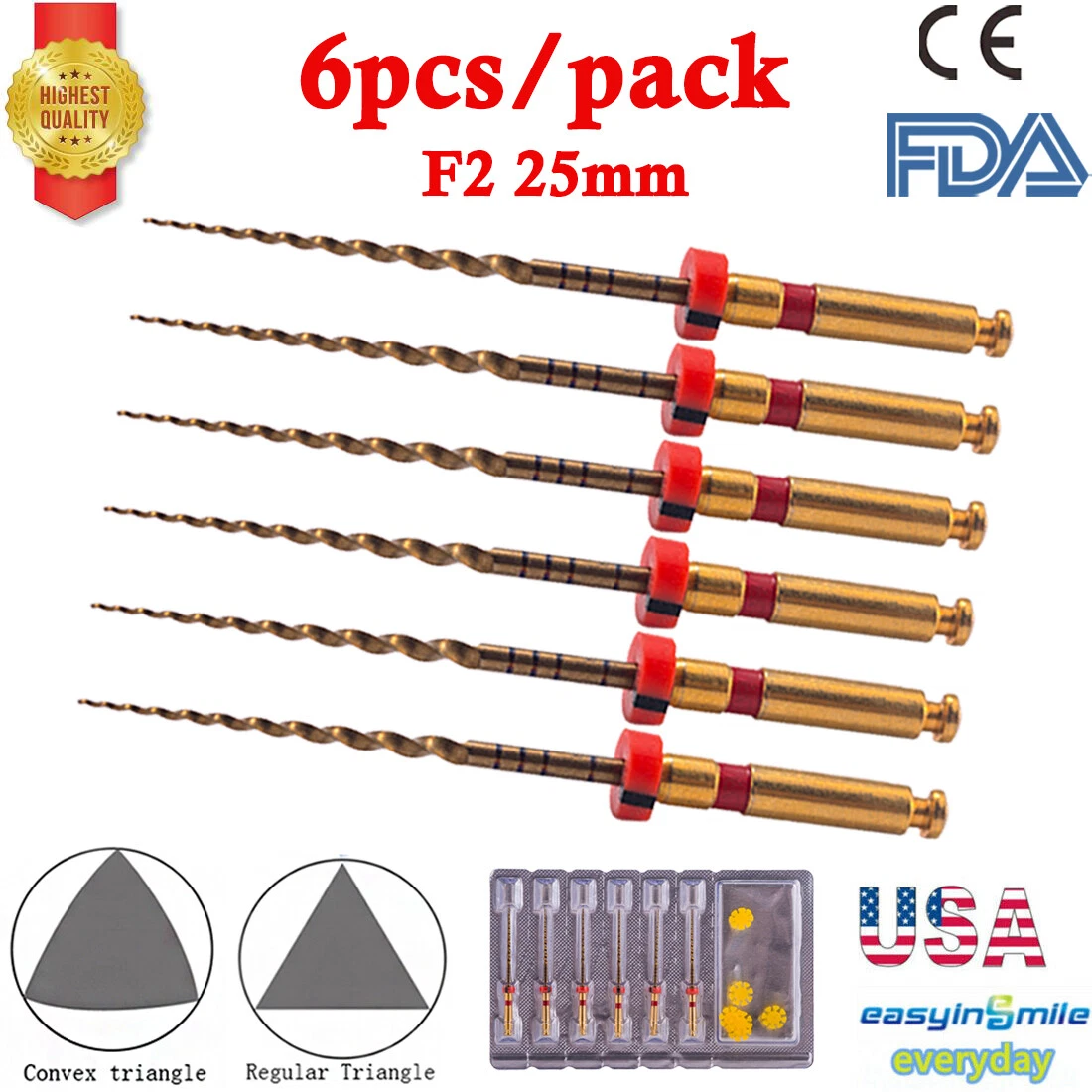 6Pc Dental Endodontic X-Pro Gold Taper Niti Endo Rotary Files F2 Motor ...