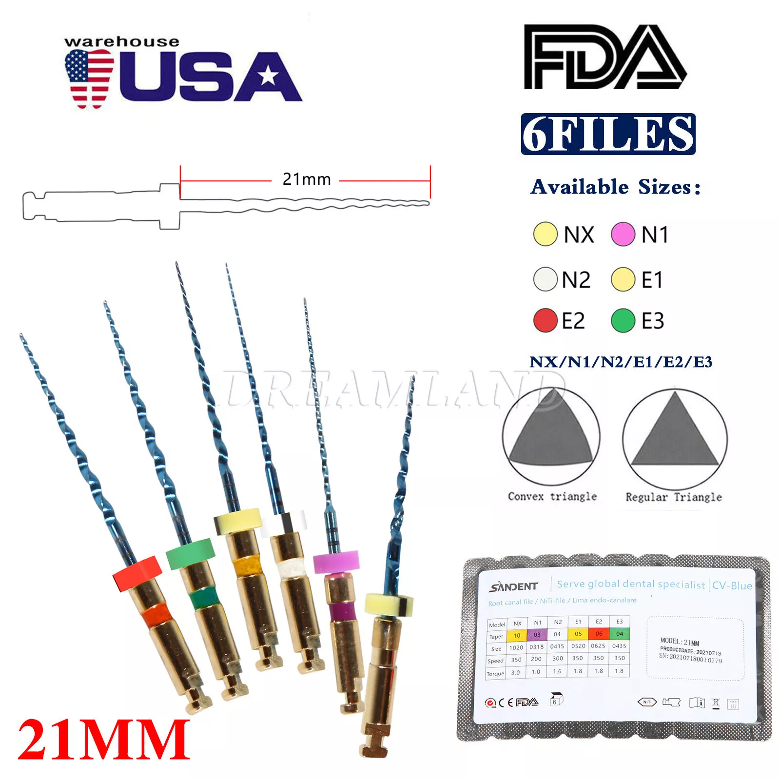 6Pc Endodontic Endo Rotary Files Dental Niti Files 21Mm &Path Files ...