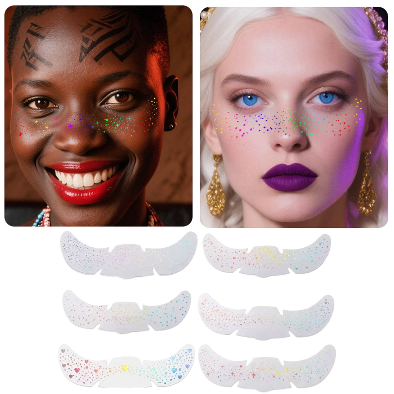 6Pc Face Glitter Freckles Rainbow Makeup Patches- Freckles Stickers,6 ...