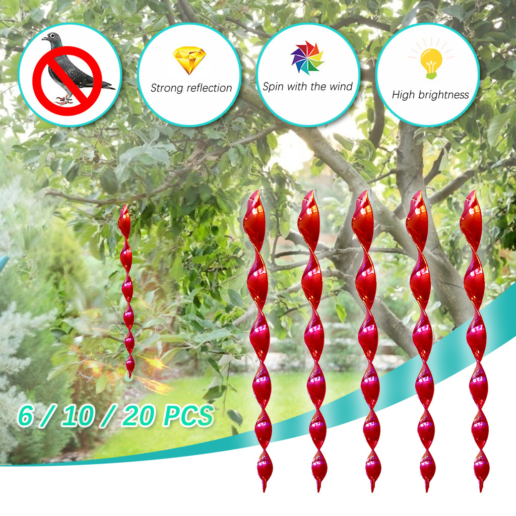 6Pc Spiral Reflective Rod Clearance! Bird Repellent Wind Twisting Scare ...
